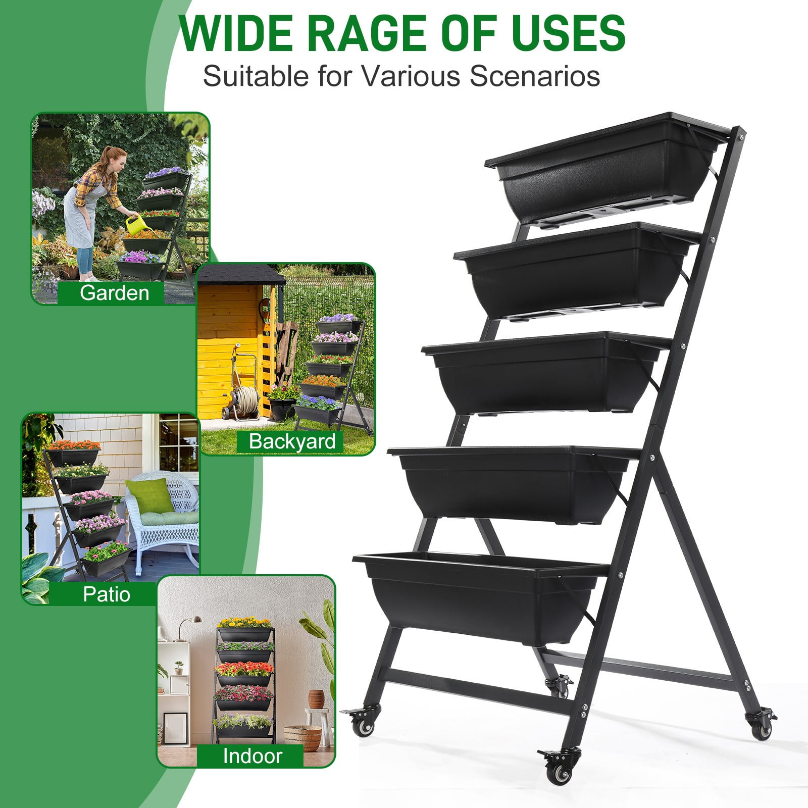 Lirted Garden Bed, 5 Tier Vertical Raised Planter, Removable Black ...