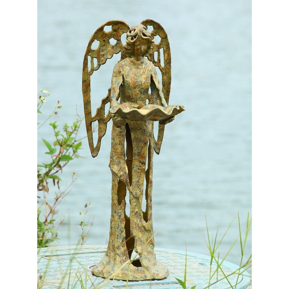 Lirted Guardian Angel Resin Bird Feeder Statue, Outdoor Bird Baths ...