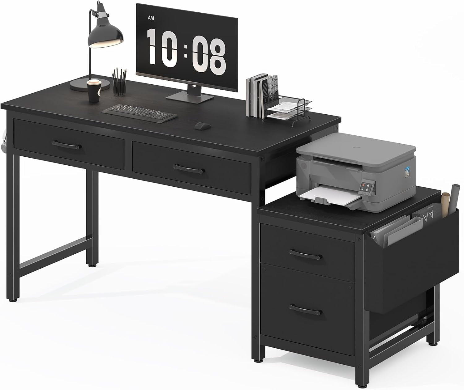 Lirted Home Office Desk with Fabric File Drawers Cabinet, 57 Inch ...