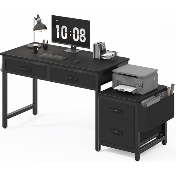 Lirted Home Office Desk with Fabric File Drawers Cabinet, 57 Inch ...