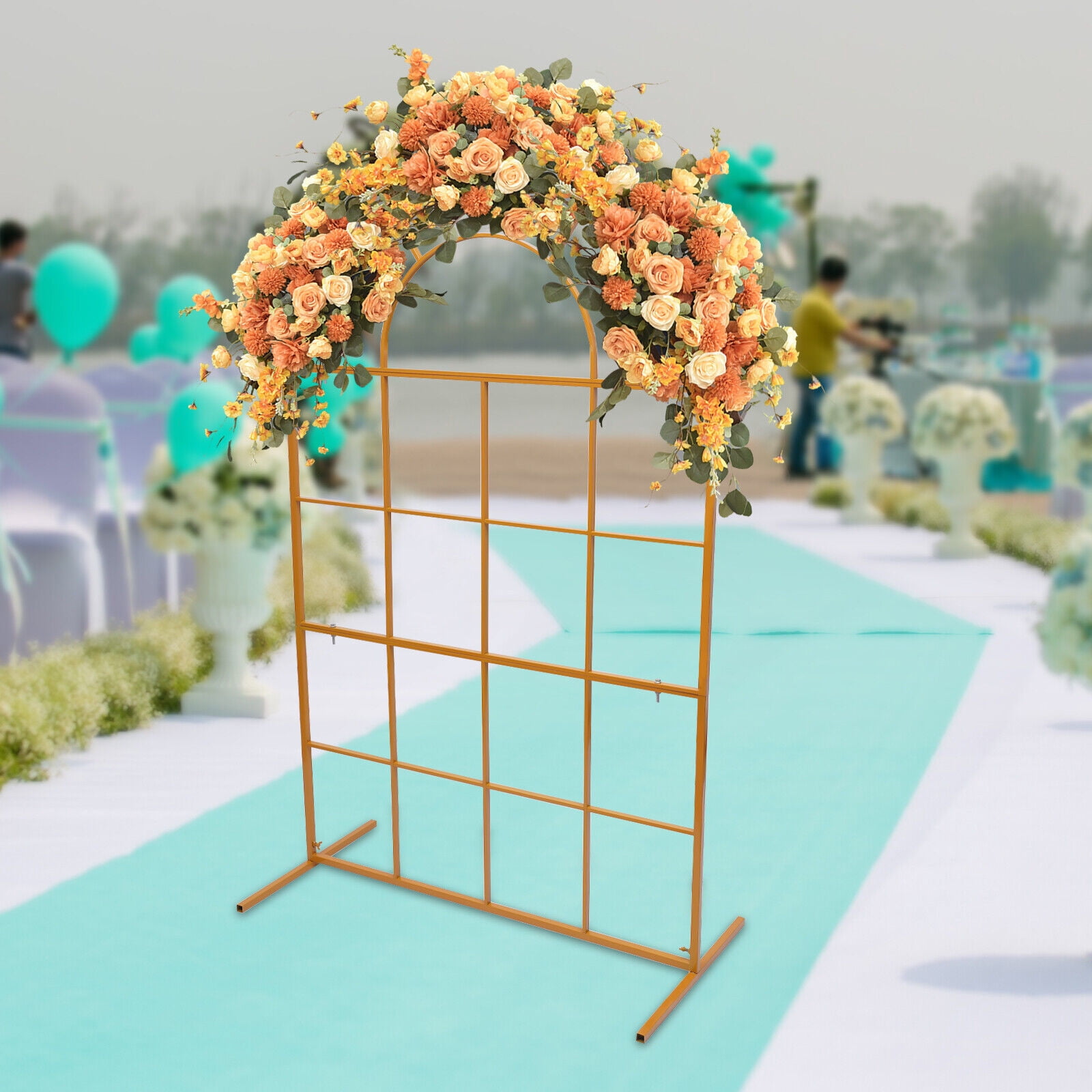 Lirted Modern Wedding Arch, 2m Gold Wedding Backdrop Flower Stand ...
