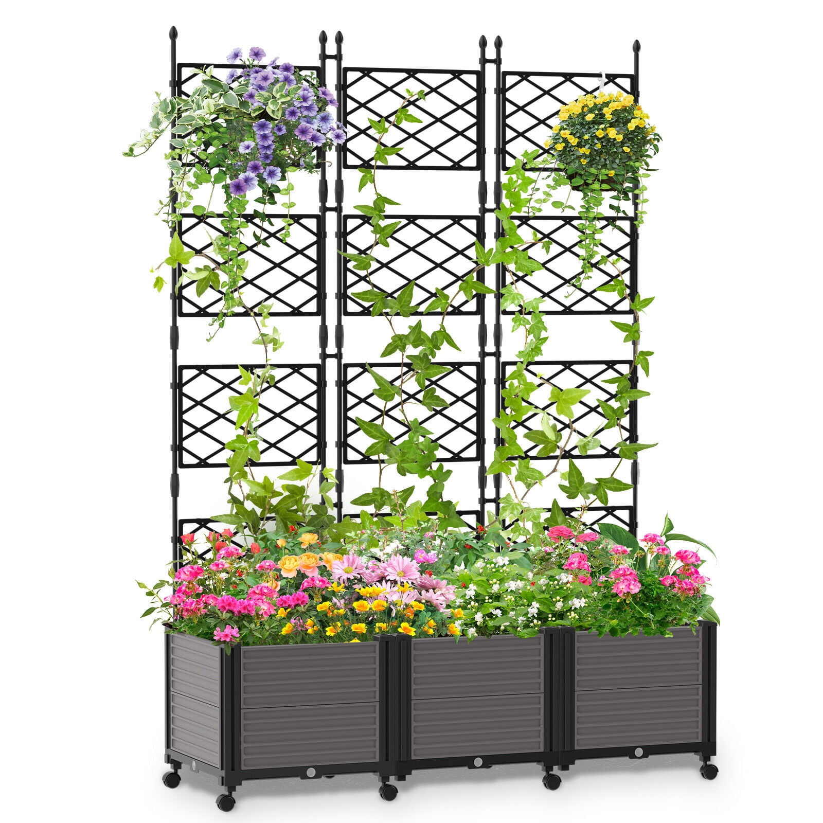 Lirted Raised Garden Bed Outdoor Planter Box with Trellis and Wheels ...