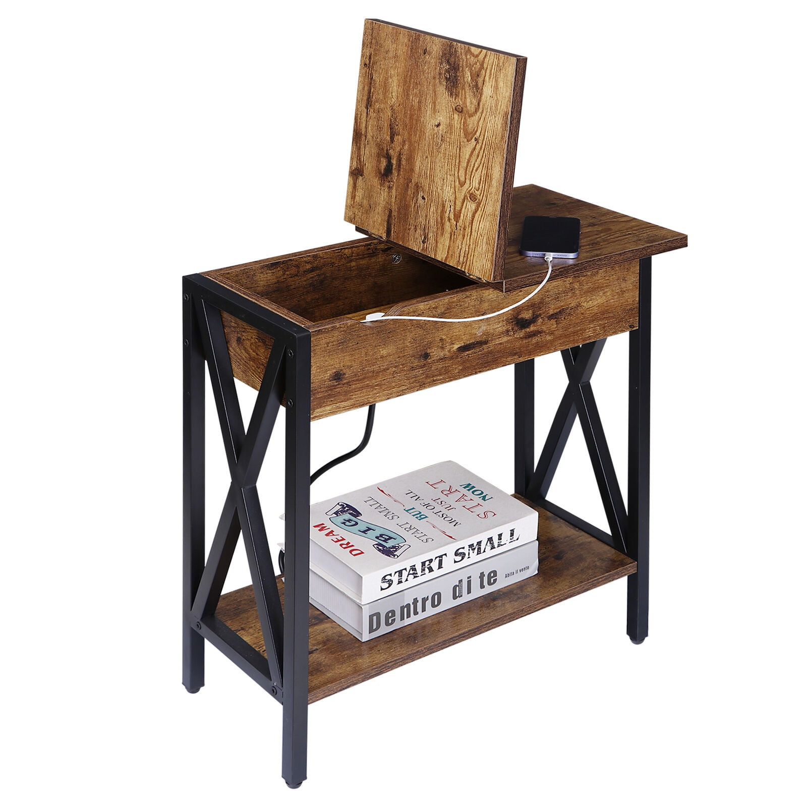 Lirted Side Table with Charging Station, Flip Top End Table with USB ...