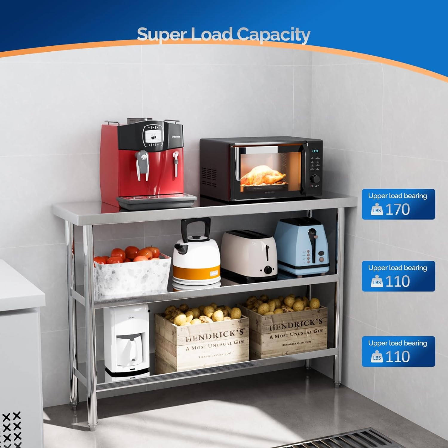 Lirted Stainless Steel Food Prep Table, Commercial Kitchen Worktable ...