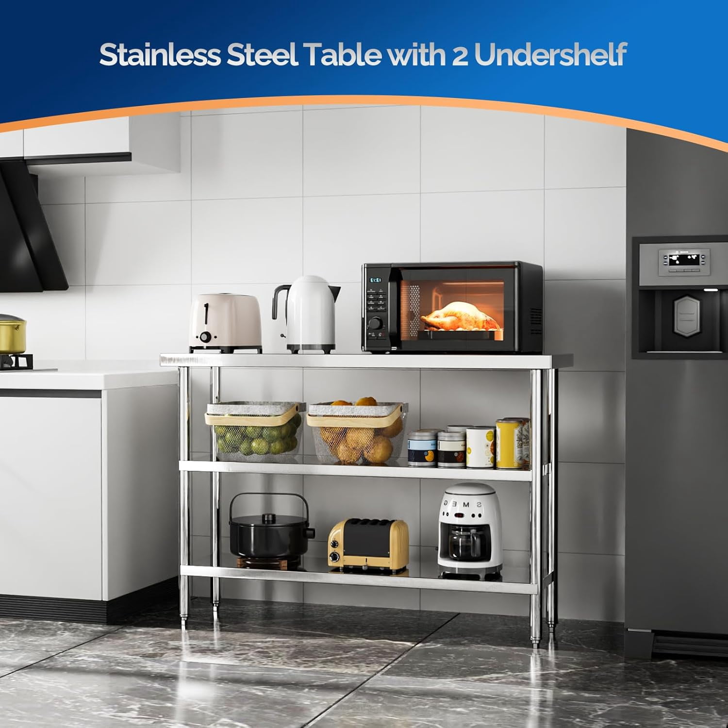 Lirted Stainless Steel Food Prep Table, Commercial Kitchen Worktable ...