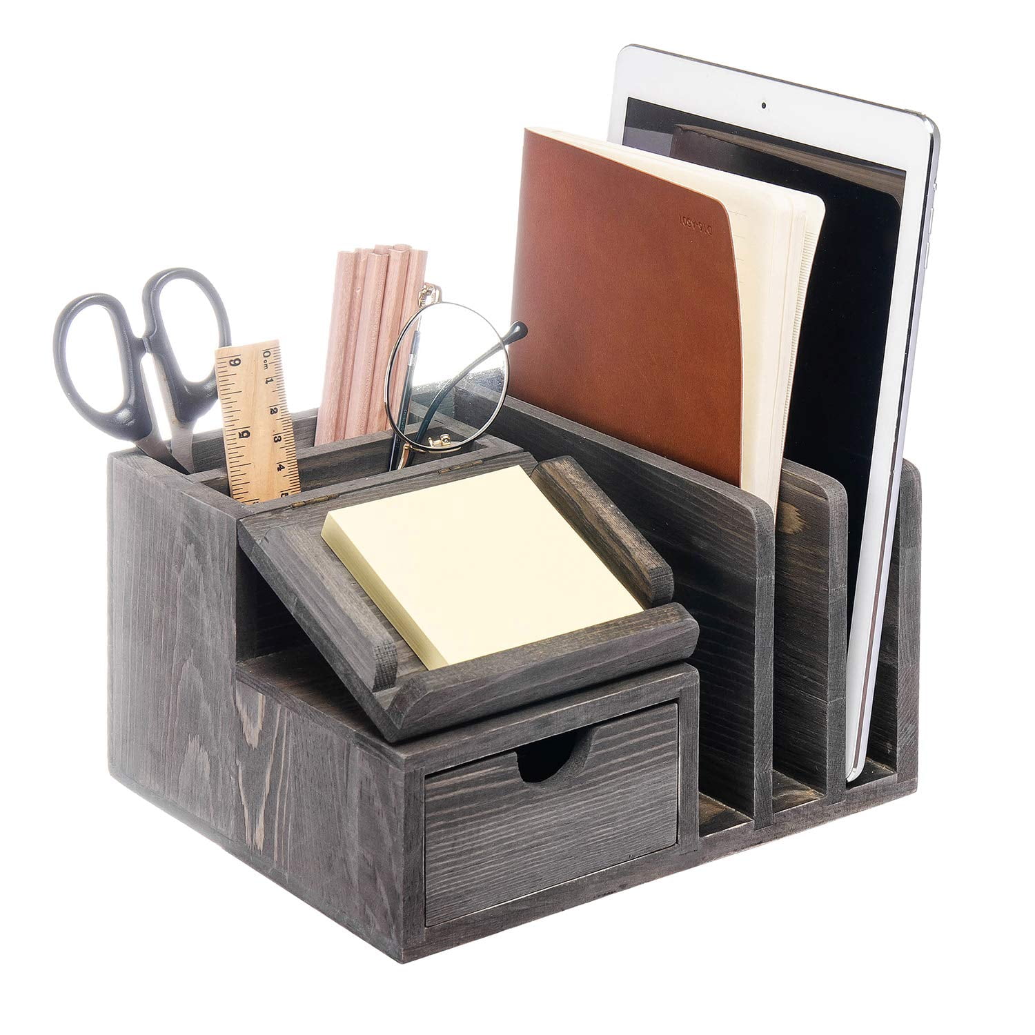 Liry Products Gray Rustic Wood Desk Organizer Storage Cabinet Mail File ...