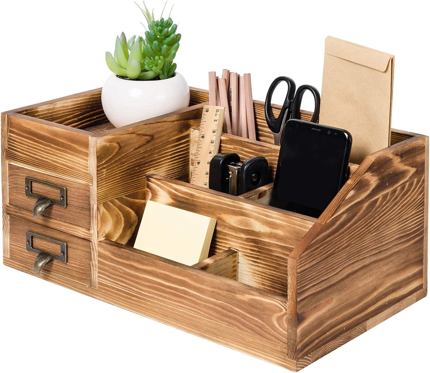 Liry Products Rustic Wooden Desktop Organizer Office Supplies Brown ...