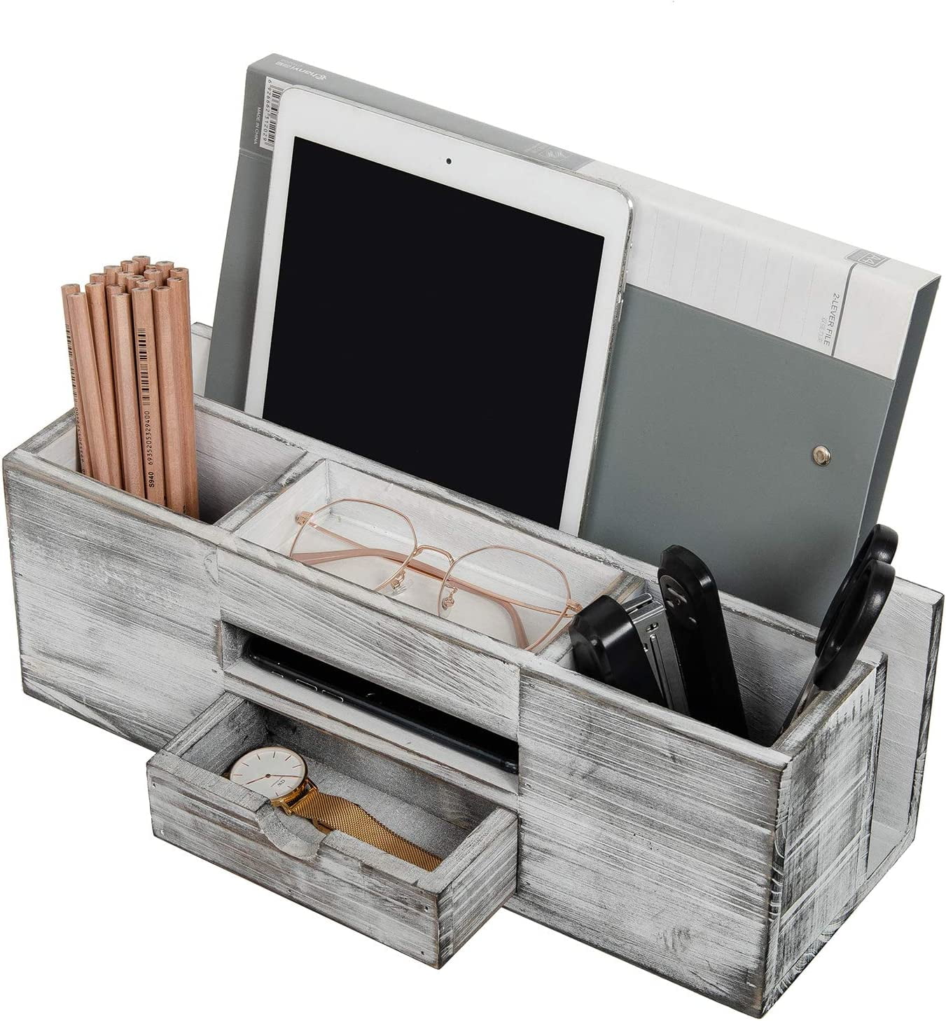 Liry Products Whitewashed Wooden Desktop Organizer Multiple ...