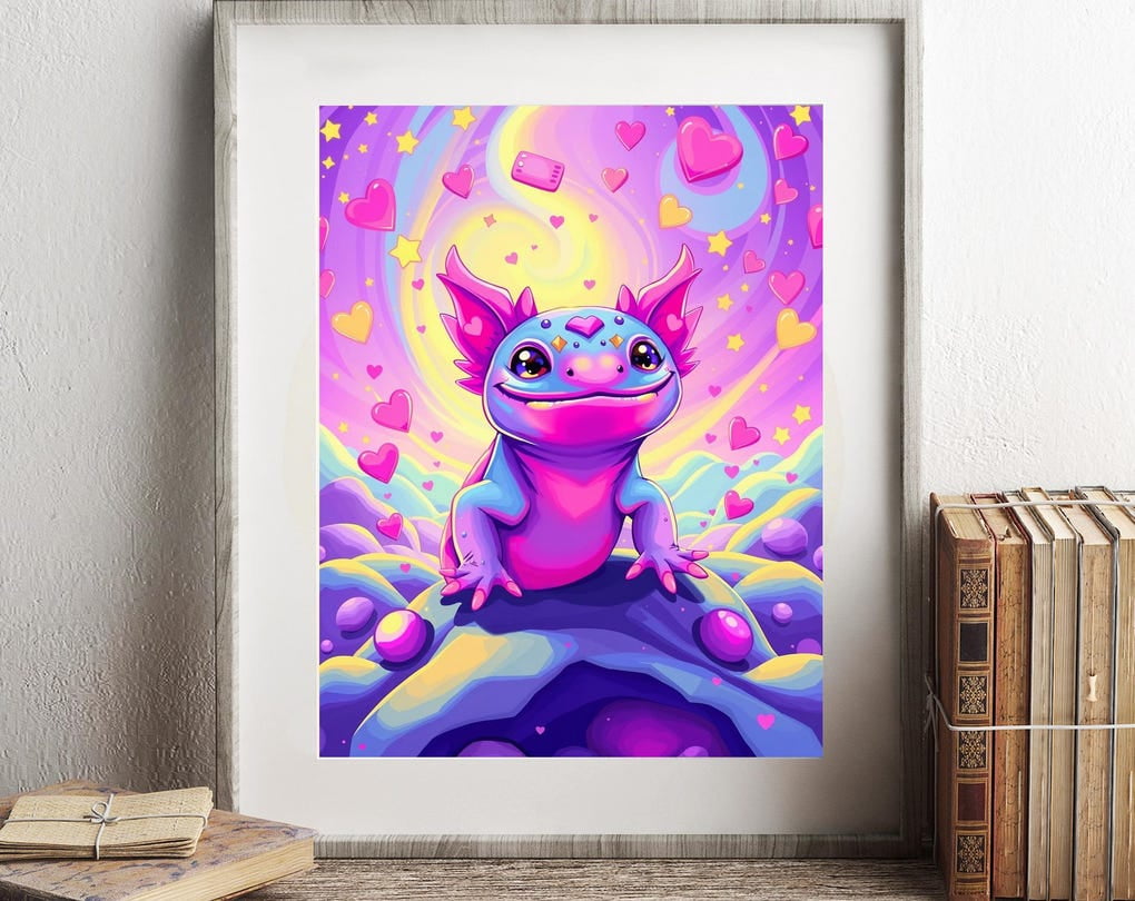 Lisa Frank Inspired Print - Kawaii Adorable Axolotl Print - Whimsical ...