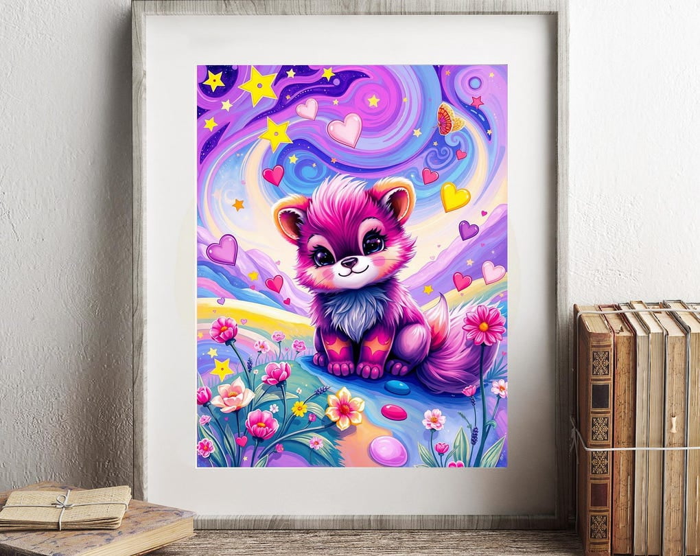 Lisa Frank Inspired Print - Kawaii Fantasy Animal Print - Whimsical ...