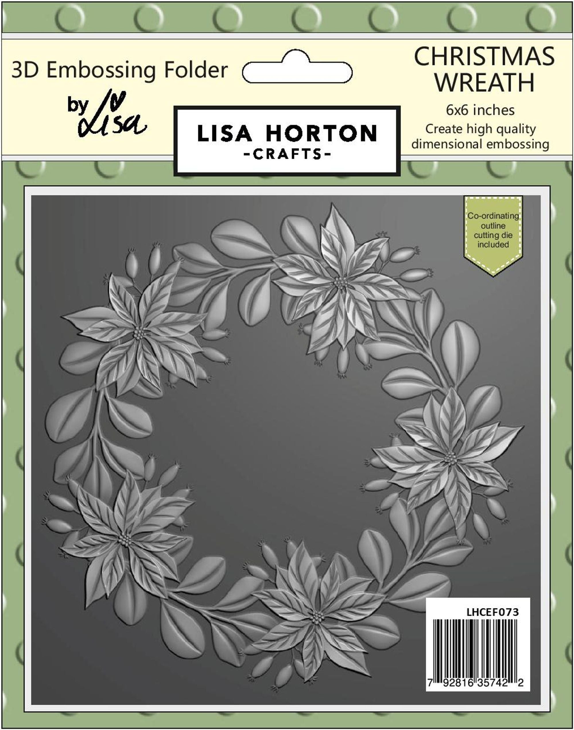 Lisa Horton 3D Embossing Folder 6x6 With Cutting Die - Christmas Wreath ...