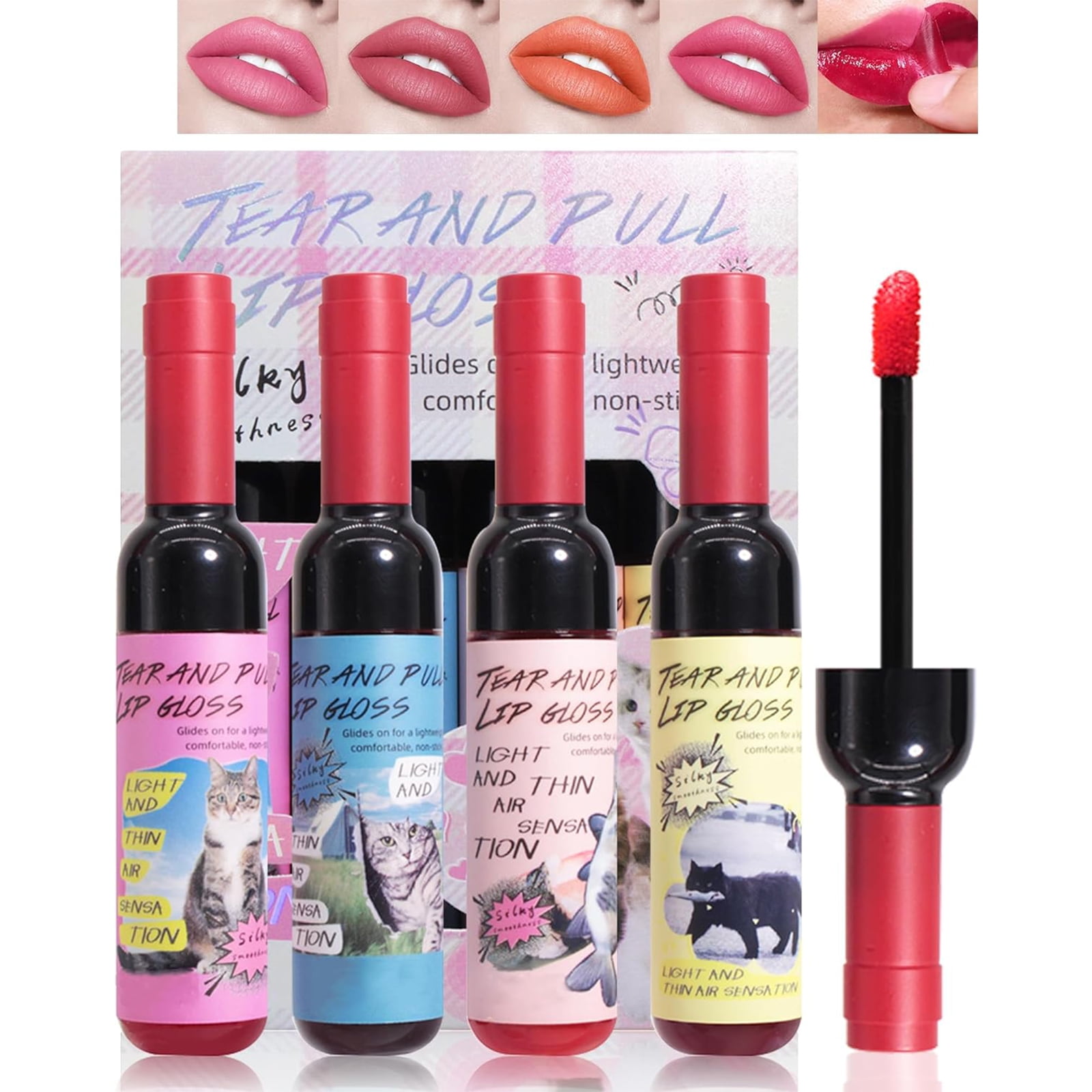 Lisade 4 Colors Peel Off Lip Stain Set Non-stick Cup Long Lasting Peel ...