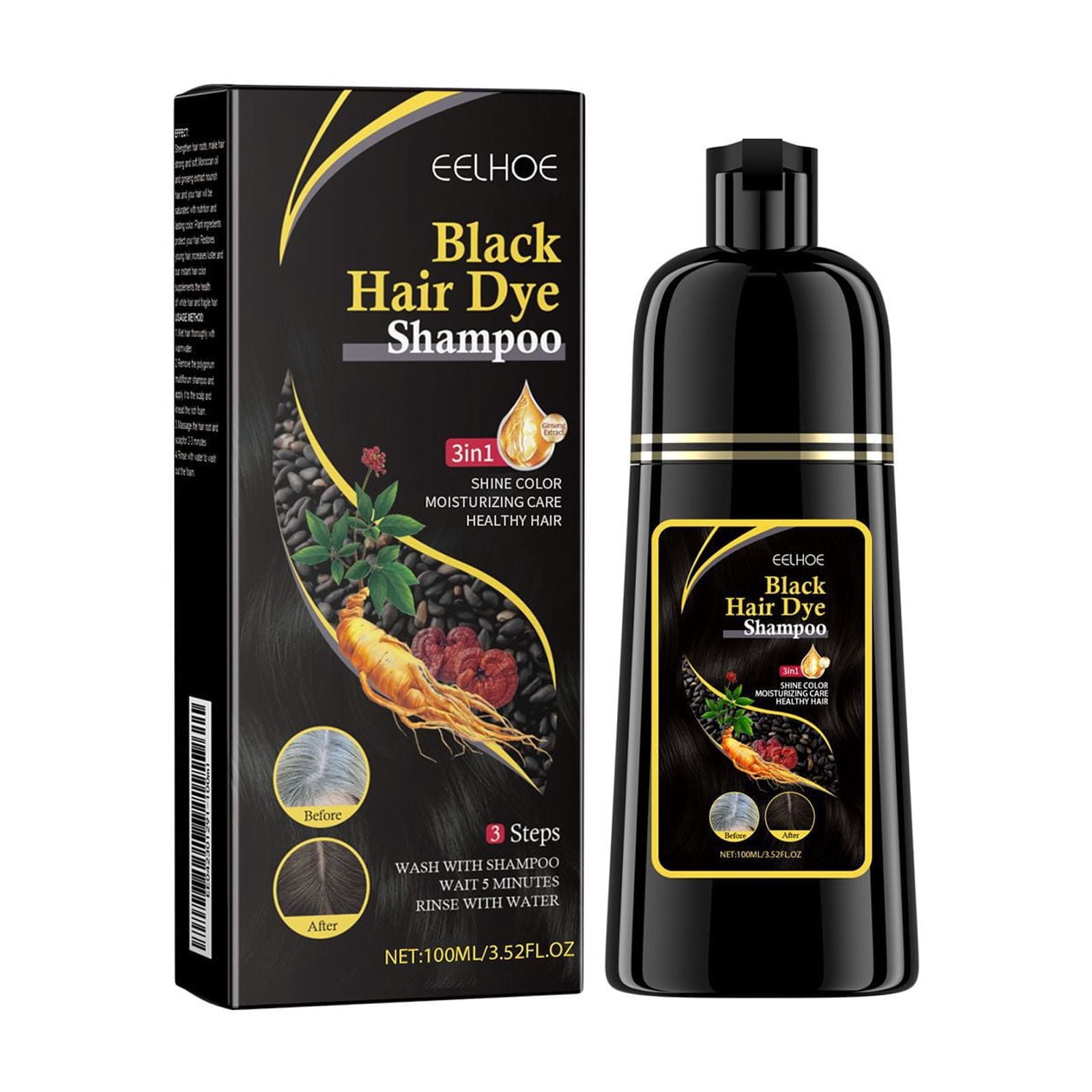 Lisade Hair Dye shampoo, Instant 3 in 1 Hair Color Shampoo Long Lasting ...