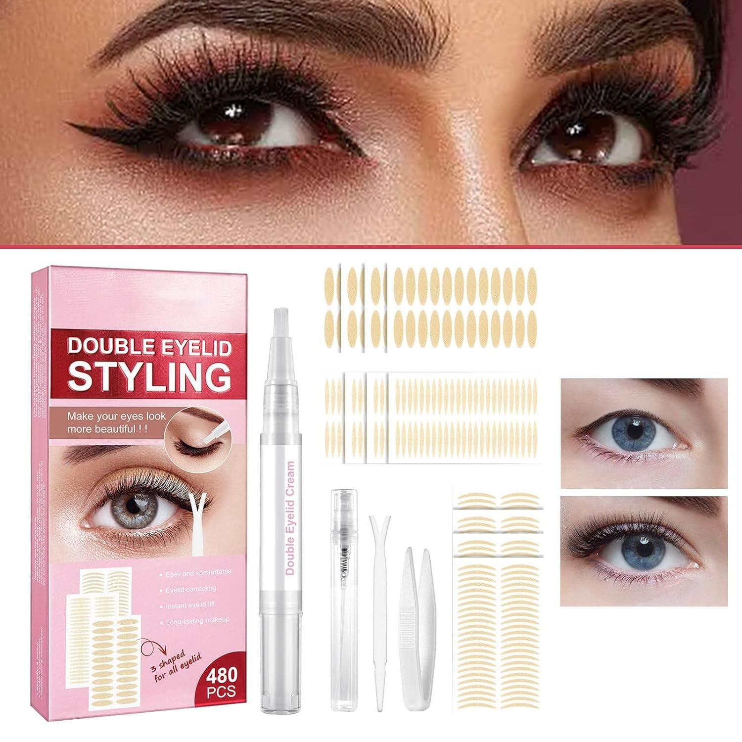 Lisade Invisible Double Eyelid Tape Kit, Double Eyelid Strips Lifter ...
