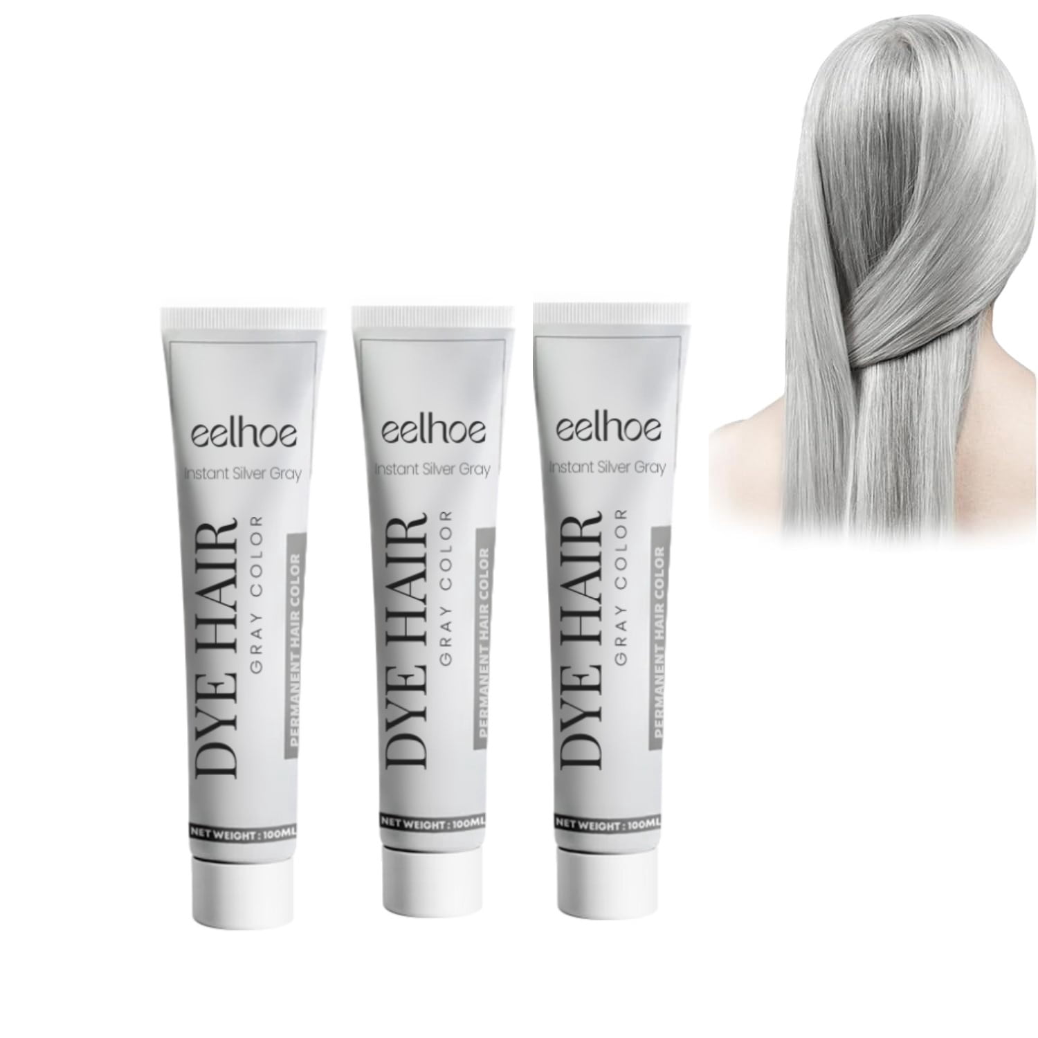 Lisade Silver Gray Natural Hair Dye Cream, Unisex Silver Hair Dye Long ...