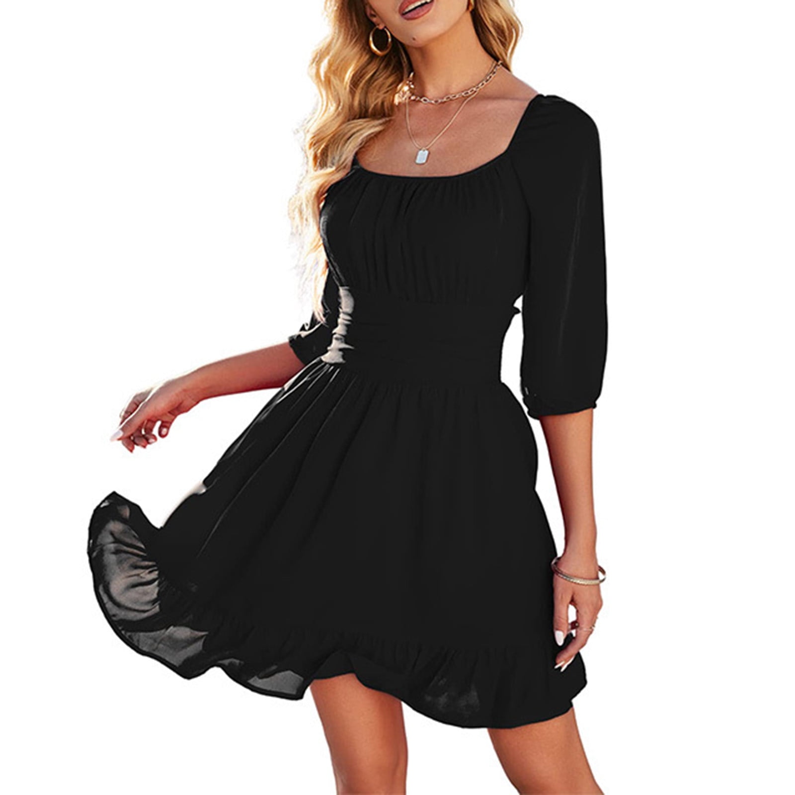 Lisbinx Cocktail Dresses for Women Short Sleeve V-Neck Solid Bodycon ...