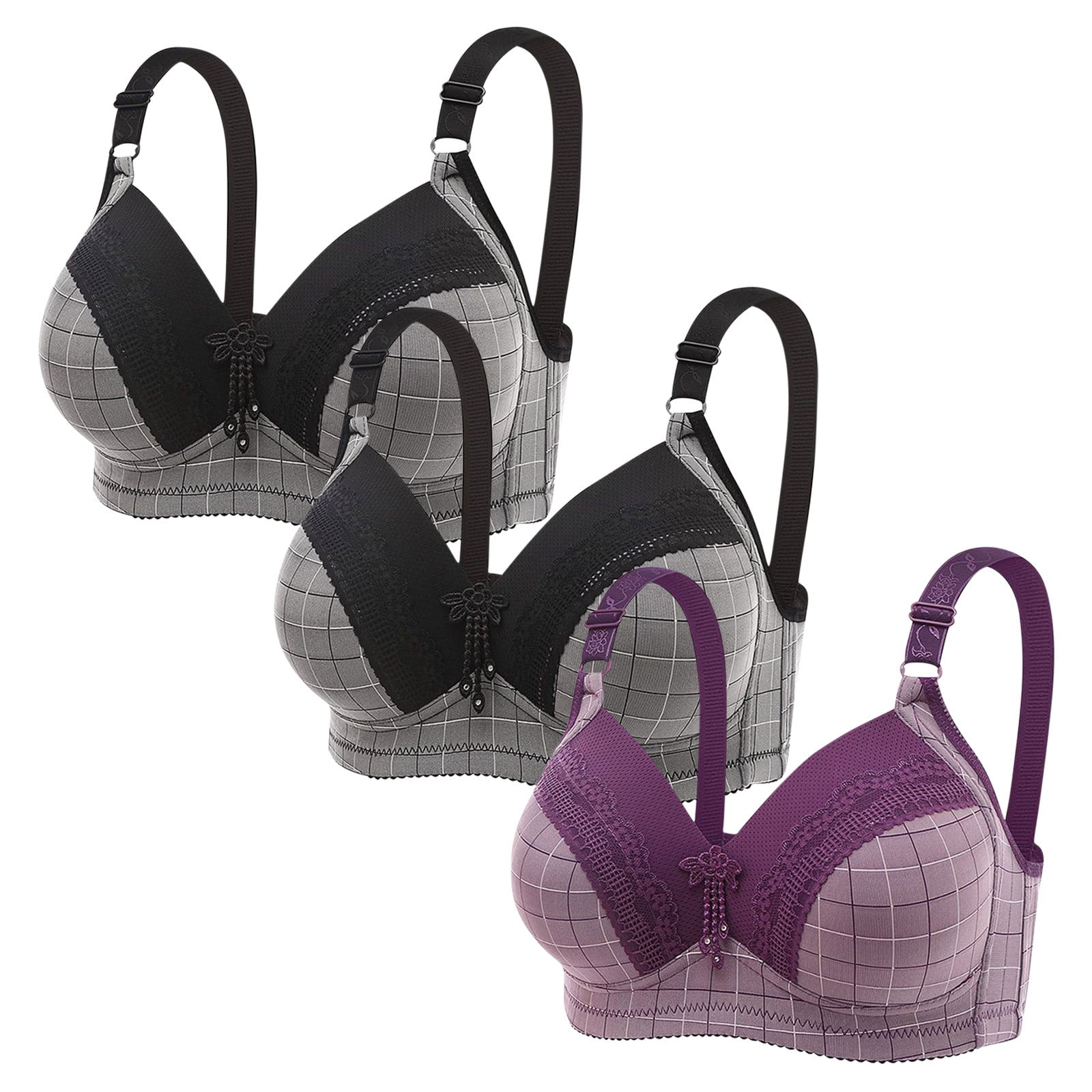 Lisbinx Comfortable Bras for Women 3PC Women Plus Size Lace Stitching ...