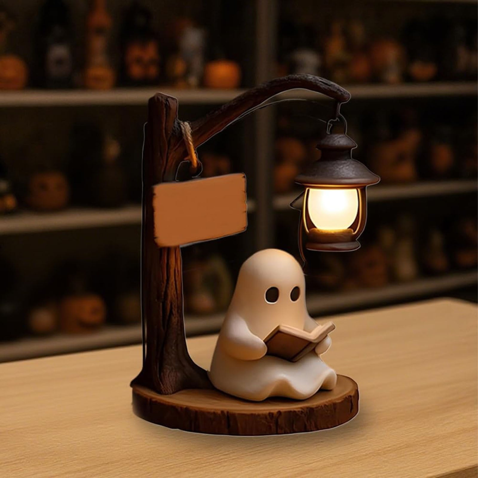 Lisbinx Cute Ghost Reading Book Lamp, Halloween Light up Ghost Statue ...