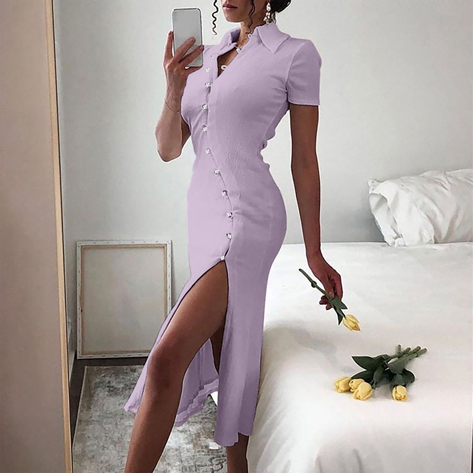 Lisbinx Dresses for Women 2025 Short Sleeve V-Neck Solid Bodycon Plus ...