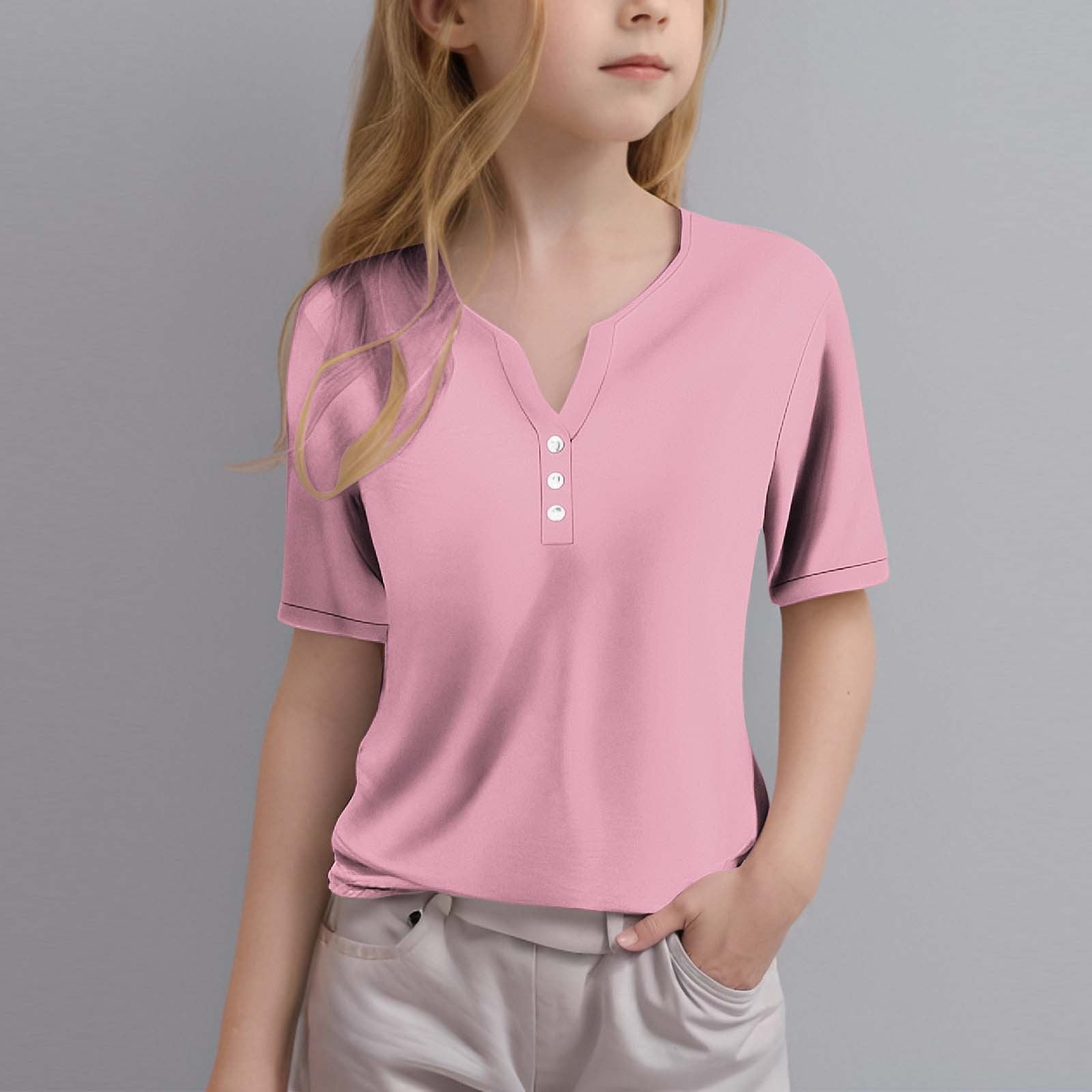 Lisbinx Girls T Shirts Trendy Solid Tee Tops V-Neck Short Sleeve T ...