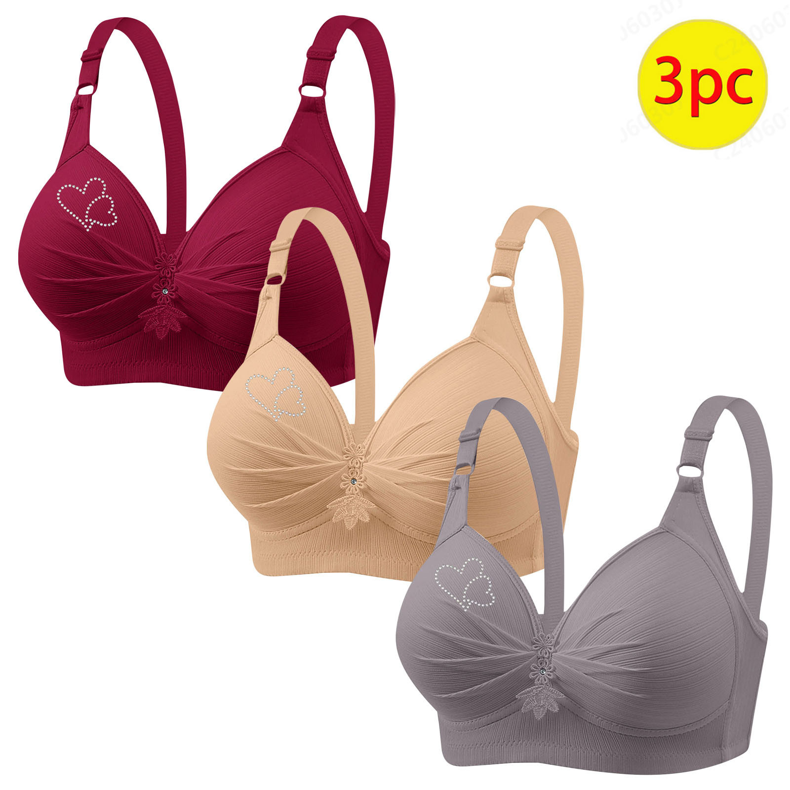 Lisbinx Bras for Women Full Coverage 3PC Woman's Printing Gathered ...
