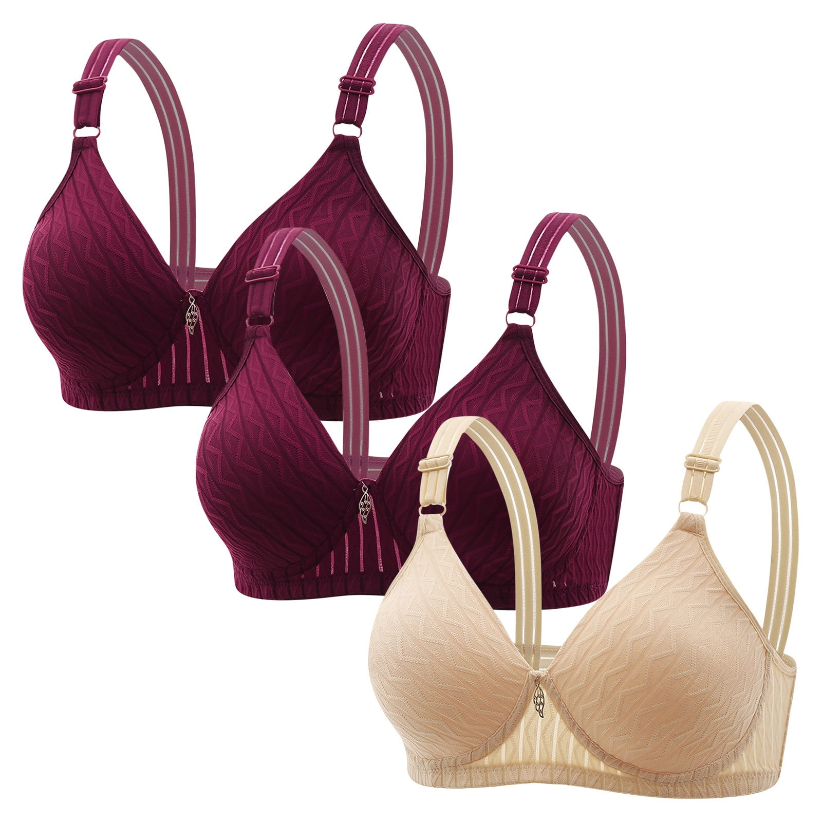 Lisbinx Comfortable Bras for Women 3PC Woman's Embroidered Glossy ...
