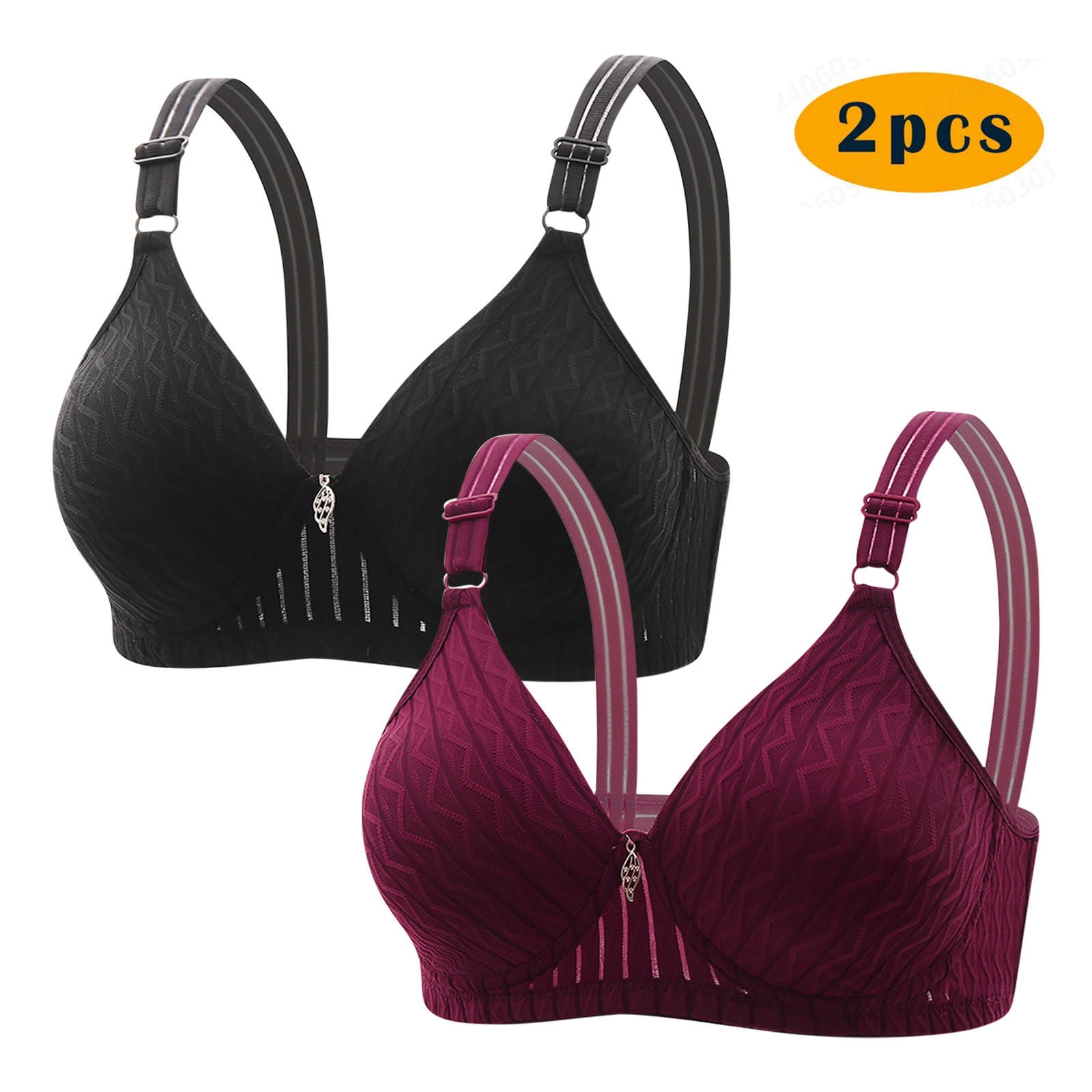 Lisbinx Plus Size Bras for Women 2PC Woman's Embroidered Glossy ...