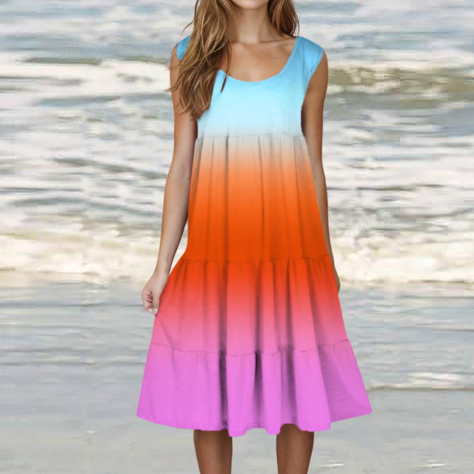 Lisbinx Sexy Dresses for Women Sleeveless Crew Neck Gradient Bodycon ...