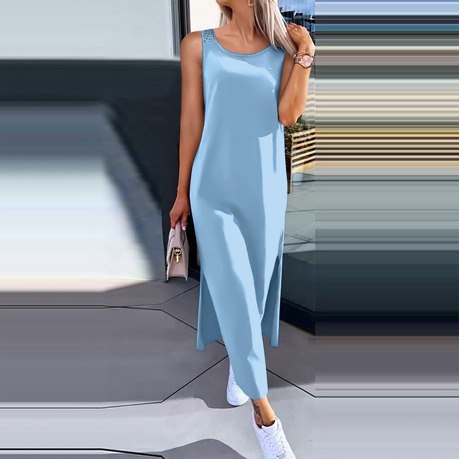Lisbinx Summer Dresses for Women 2025 Sleeveless Crew Neck Solid ...