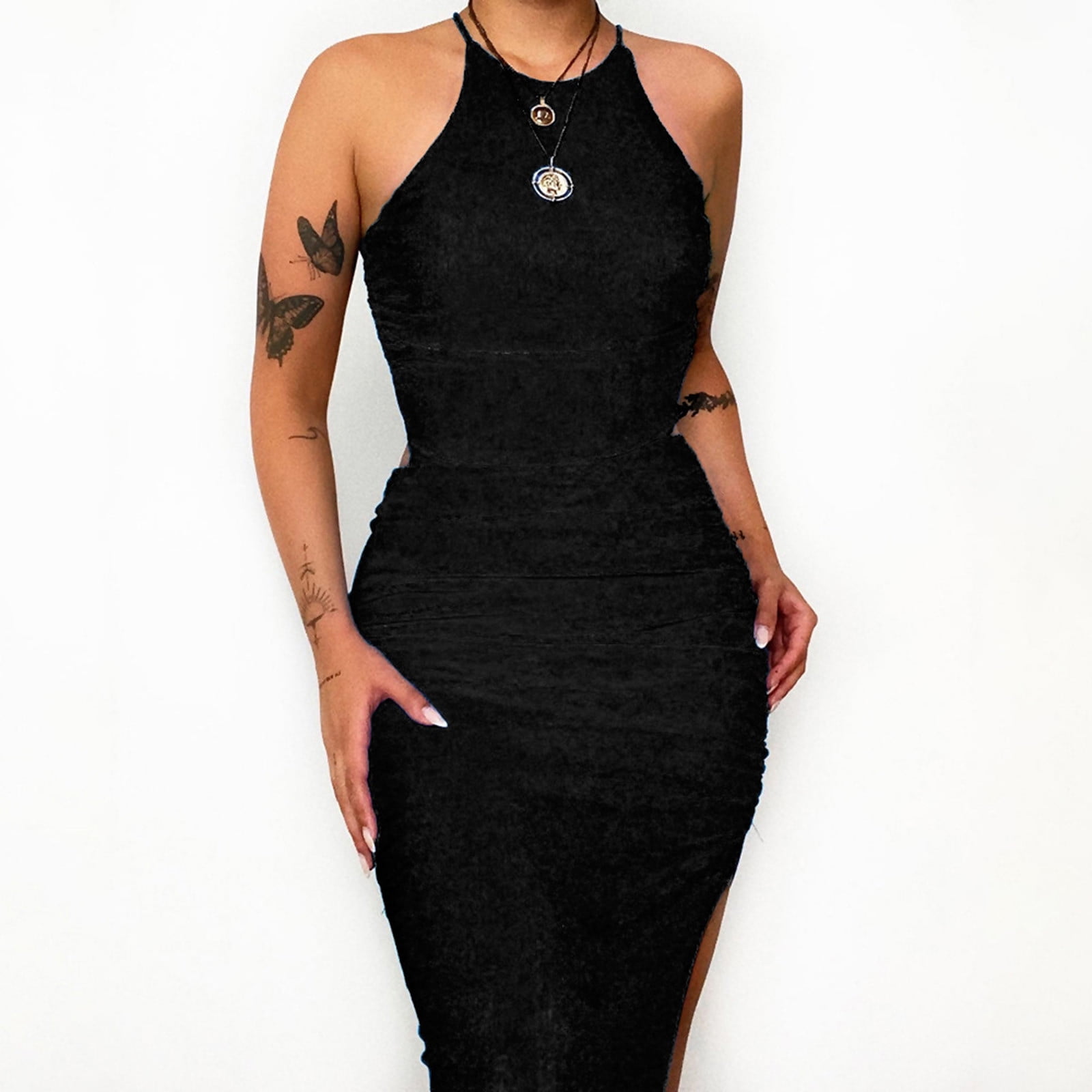 Lisbinx Sundresses for Women 2025 Sleeveless Crew Neck Solid Evening ...