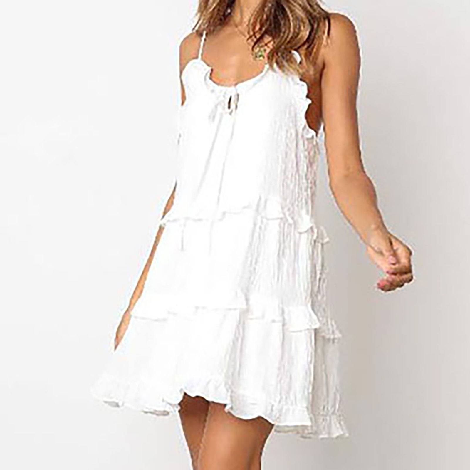 Lisbinx Sundresses for Women 2025 Sleeveless V-Neck Solid Cutout Tank ...