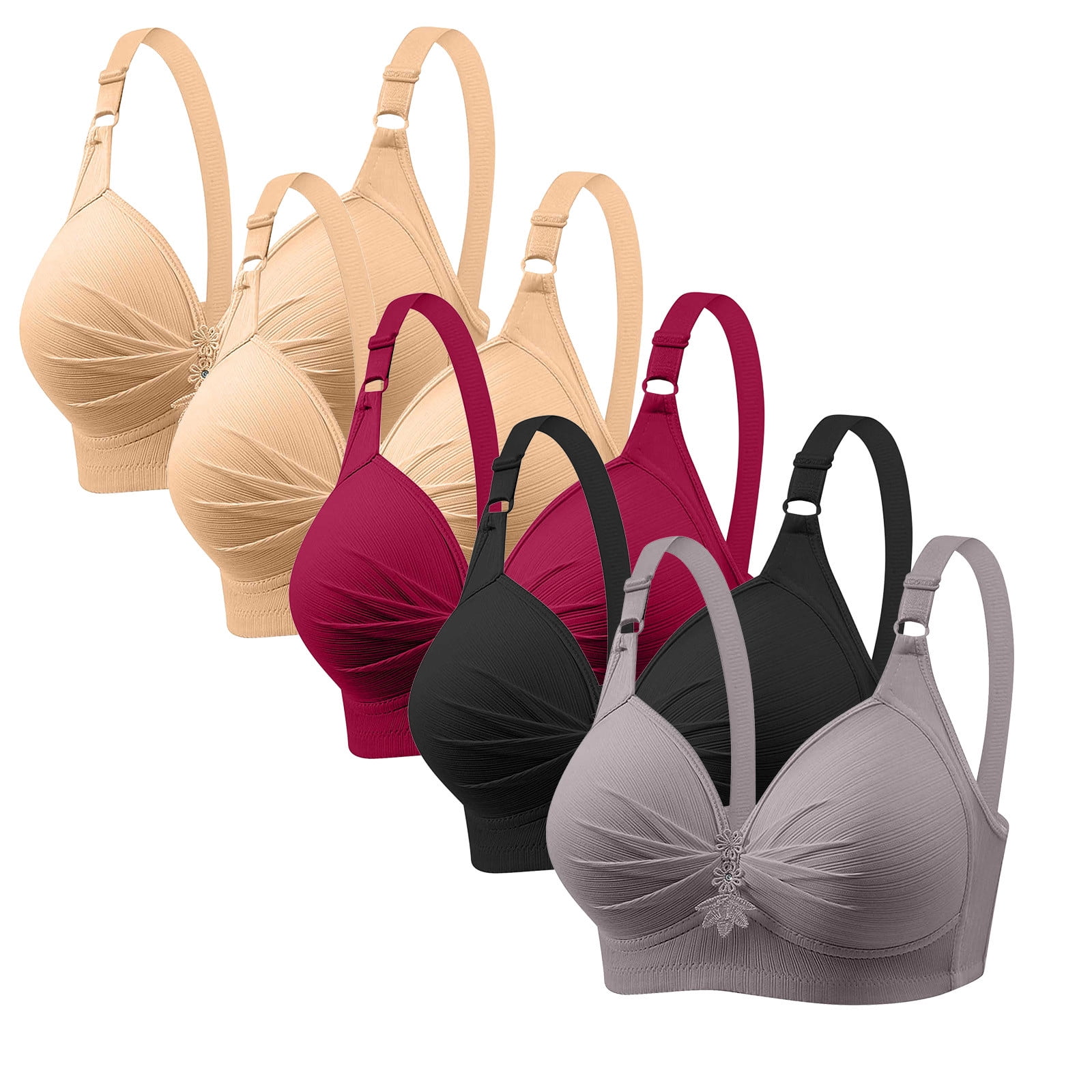 Lisbinx Bras Plus Size Women Big Breast Woman's Printing 5PC Gathered ...