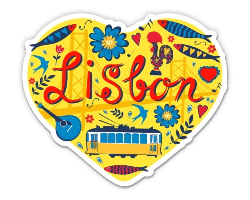 Lisbon Heart Portugal - 3" Vinyl Sticker - For Car Laptop Water Bottle ...