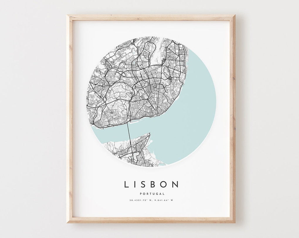 Lisbon Map Print, Lisbon Map Poster City Wall Art, Lisbon Road Map ...