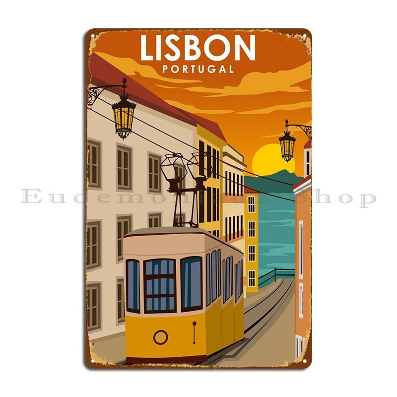 Lisbon Portugal Tram Art Metal Plaque Poster Cave Bar Designing Garage ...