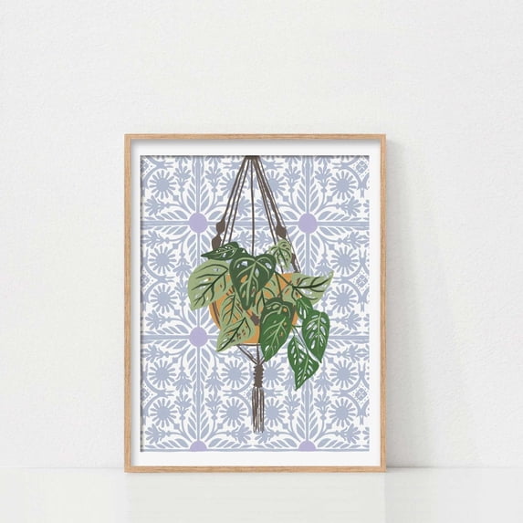 Lisbon Tiles Poster Botanical Plant Art Portuguese Wall Bathroom Decor ...