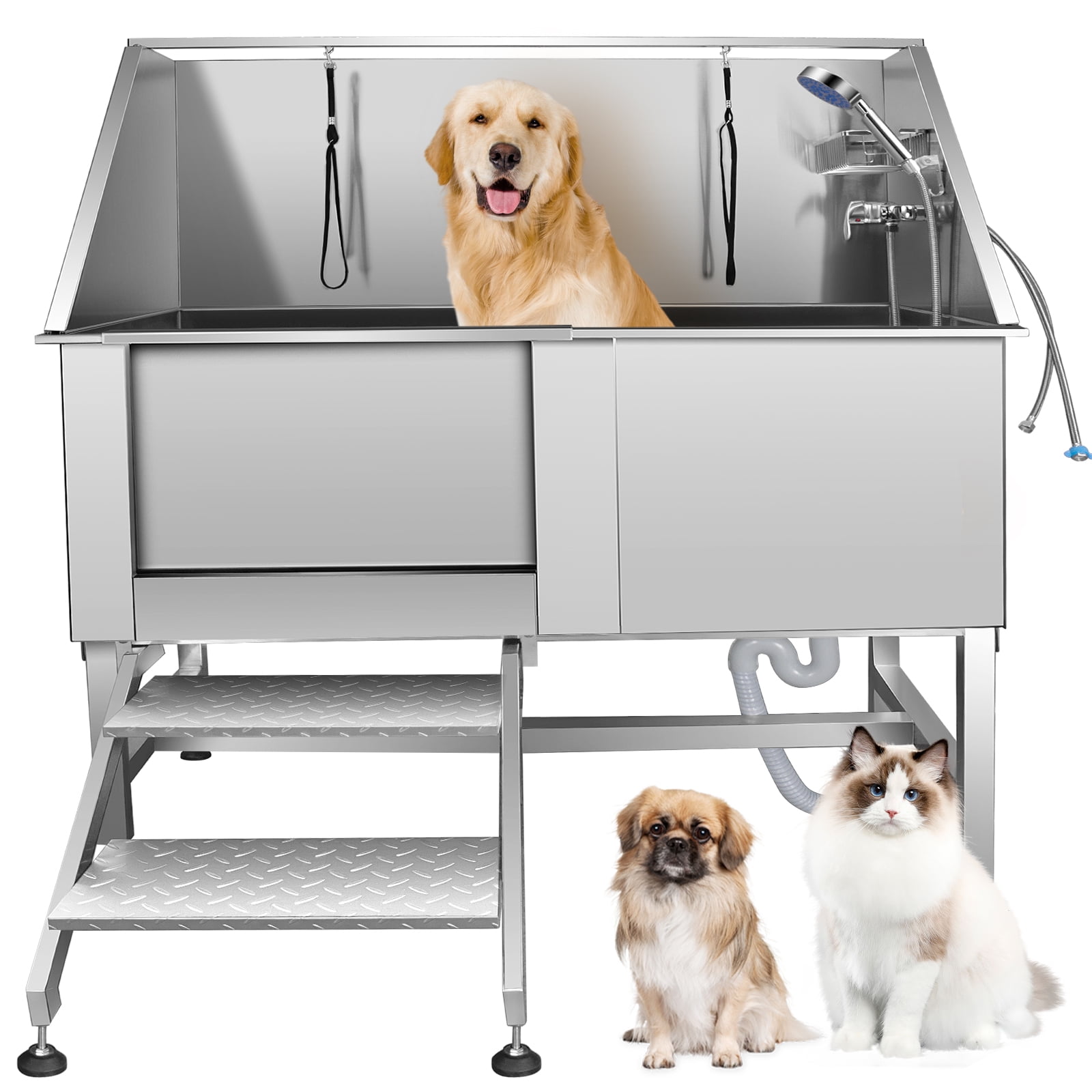 Lischwert 62''Stainless Steel Pet Bathtub for large dogs, Dog Wash ...