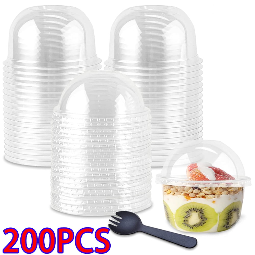 Lishuaiier 200PCS Clear Dessert Cups with No Hole Dome Lids, Disposable ...