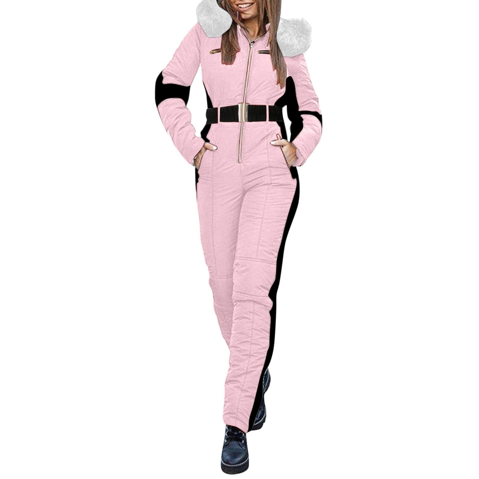 Lisingtool Women's Winter Outdoor Sports Jumpsuit, Removable Collar ...