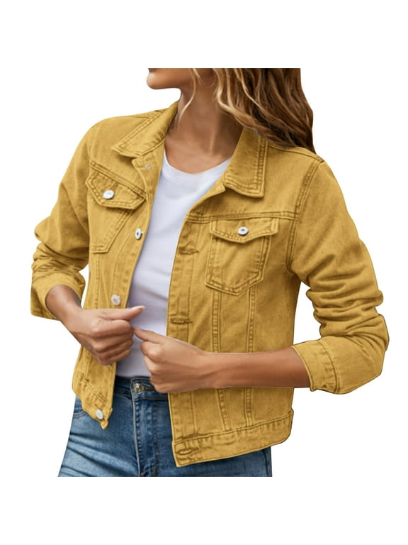 Beppter Women's Basic Solid Color Denim Jacket, Button Down, Cotton ...