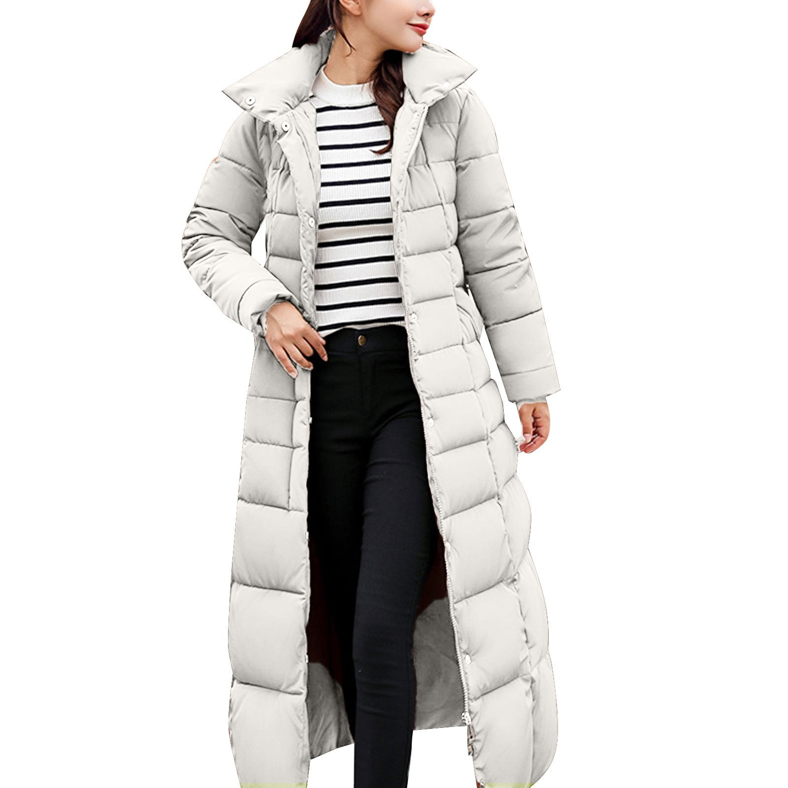 Lisingtool Winter Coats for Women's Solid Color Long Hooded Lace up ...