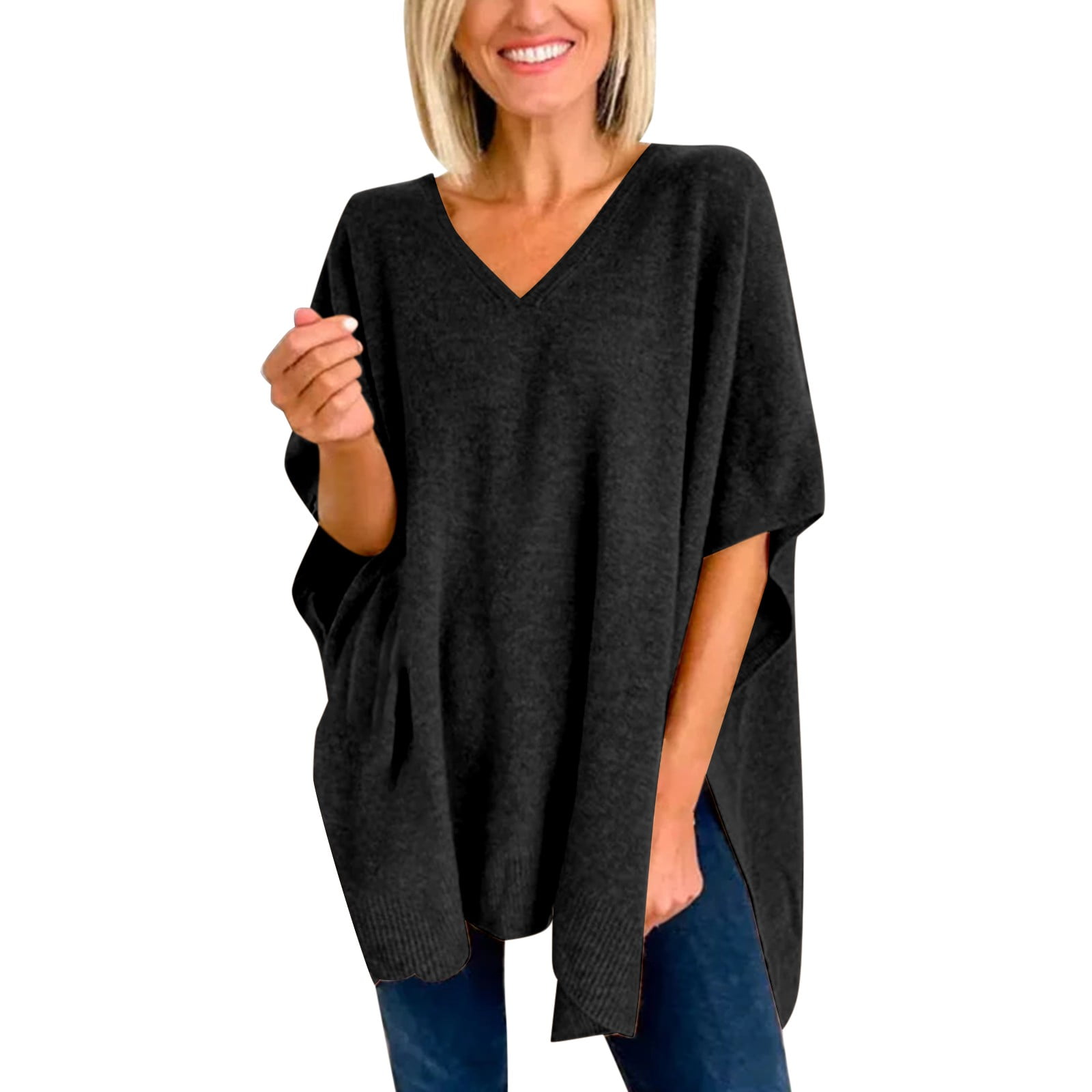 Lisingtool Womens Long Sleeve Tops Womens Solid Color Pullover V Neck