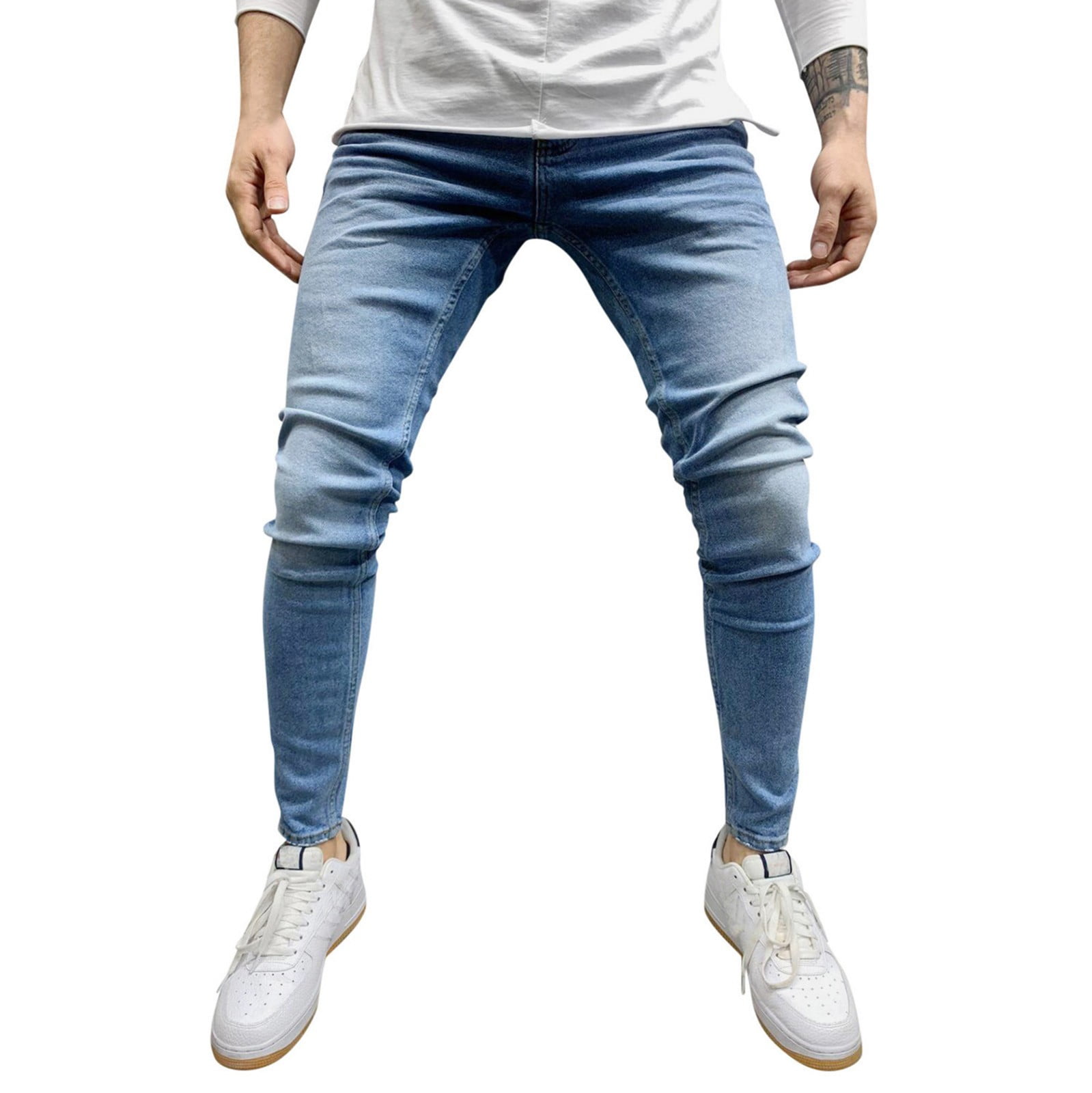 Lisingtool mens jeans Mens Casual Fitness Solid Bodybuilding Pocket ...