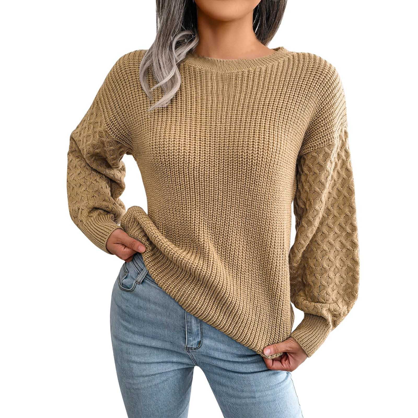 Lisingtool sweaters for women women's fall long sleeve crew neck solid ...
