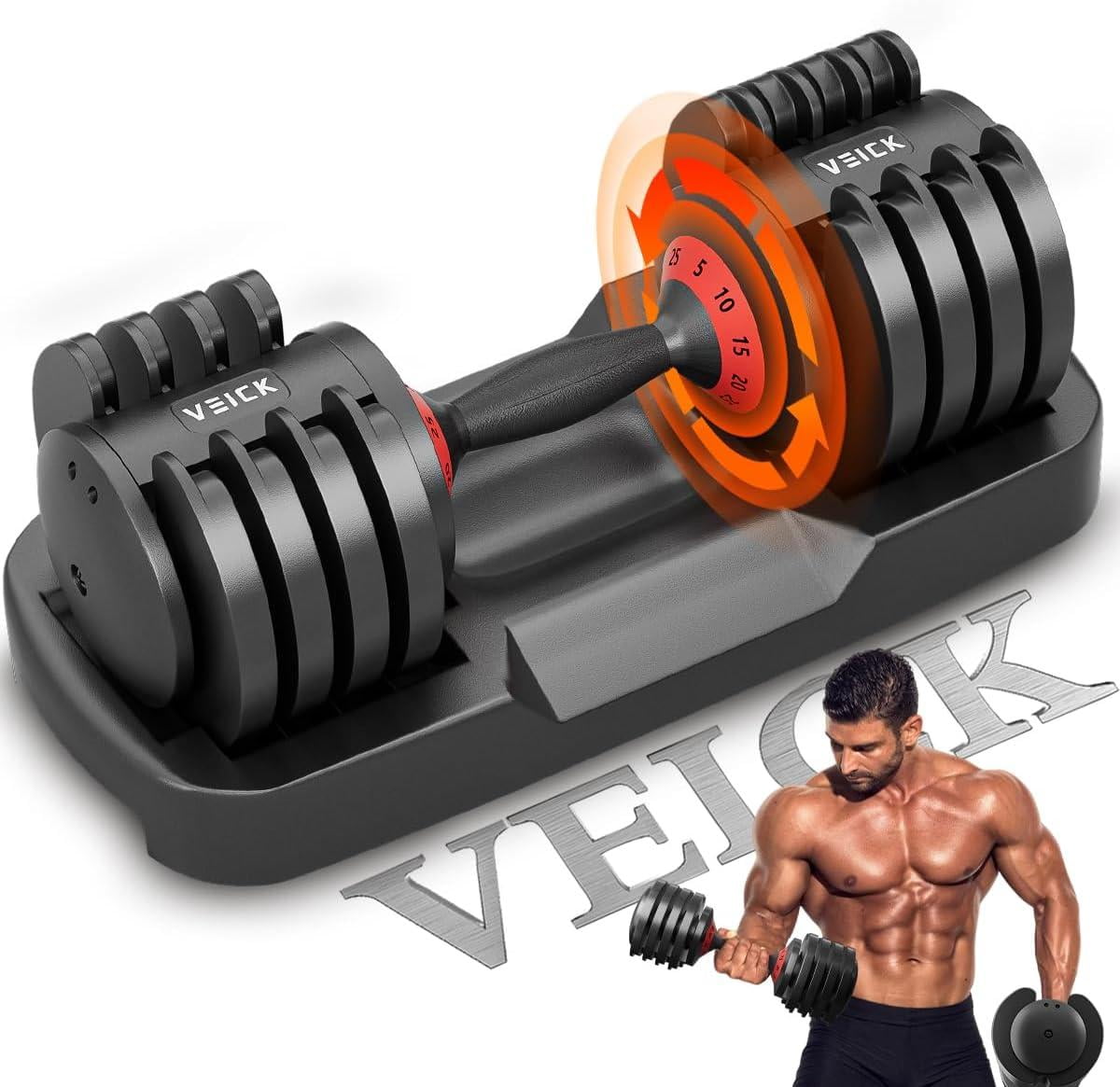 Lisonu 25 LB Adjustable Dumbbell, 5-in-1 Quick-Adjust Single Dumbbell ...