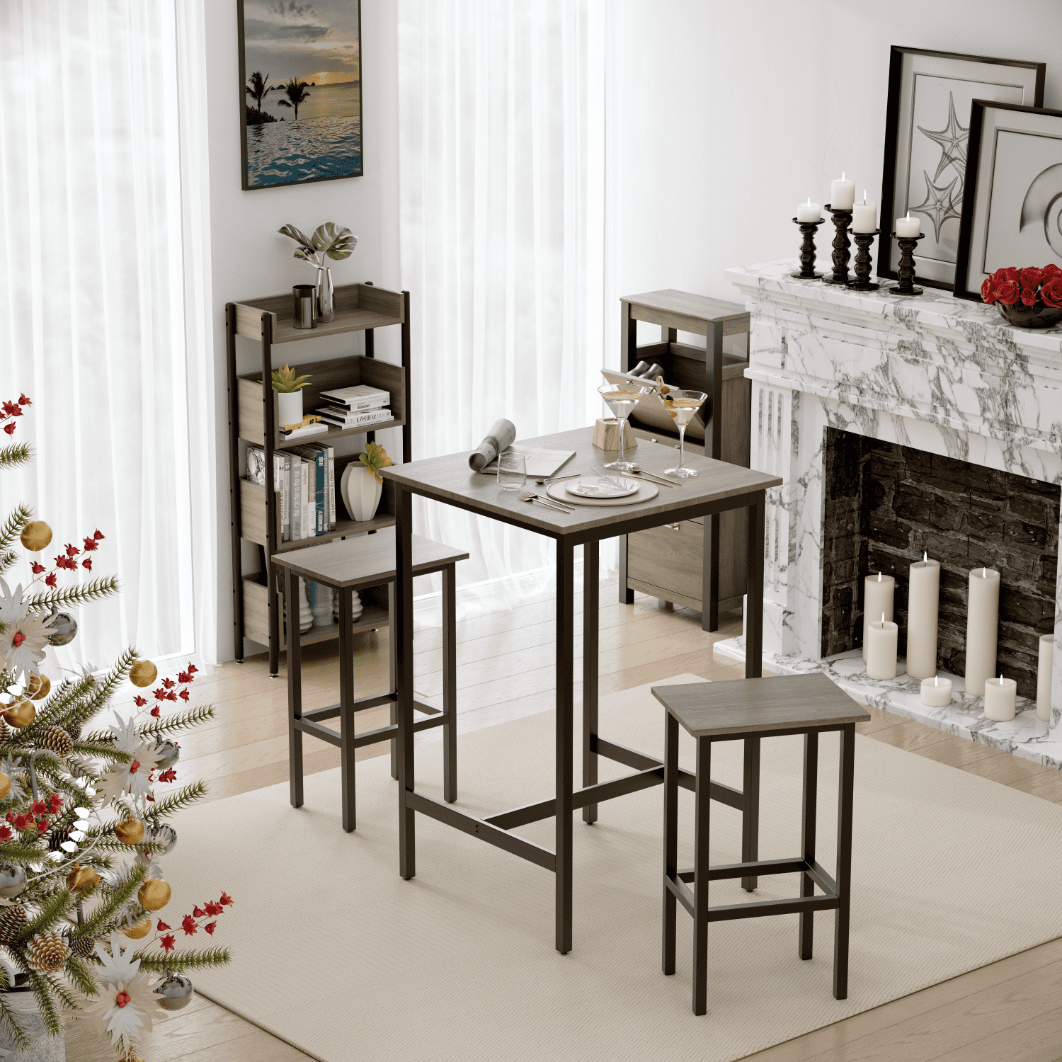 Lisonu 3 Piece Bar Table Set, Space-Saving Kitchen Pub Set with 2 ...