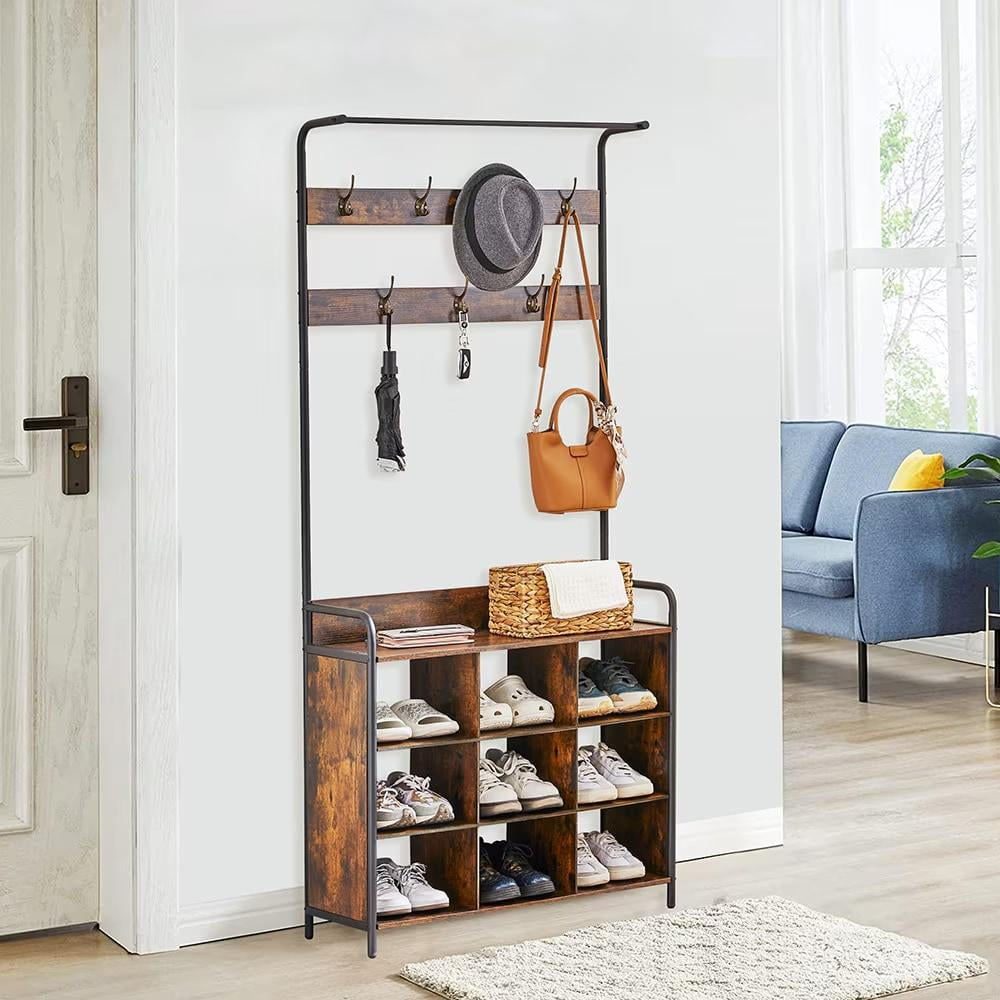 Lisonu 3-in-1 Hall Tree with Shoe Rack for Entryway, Industrial Coat ...