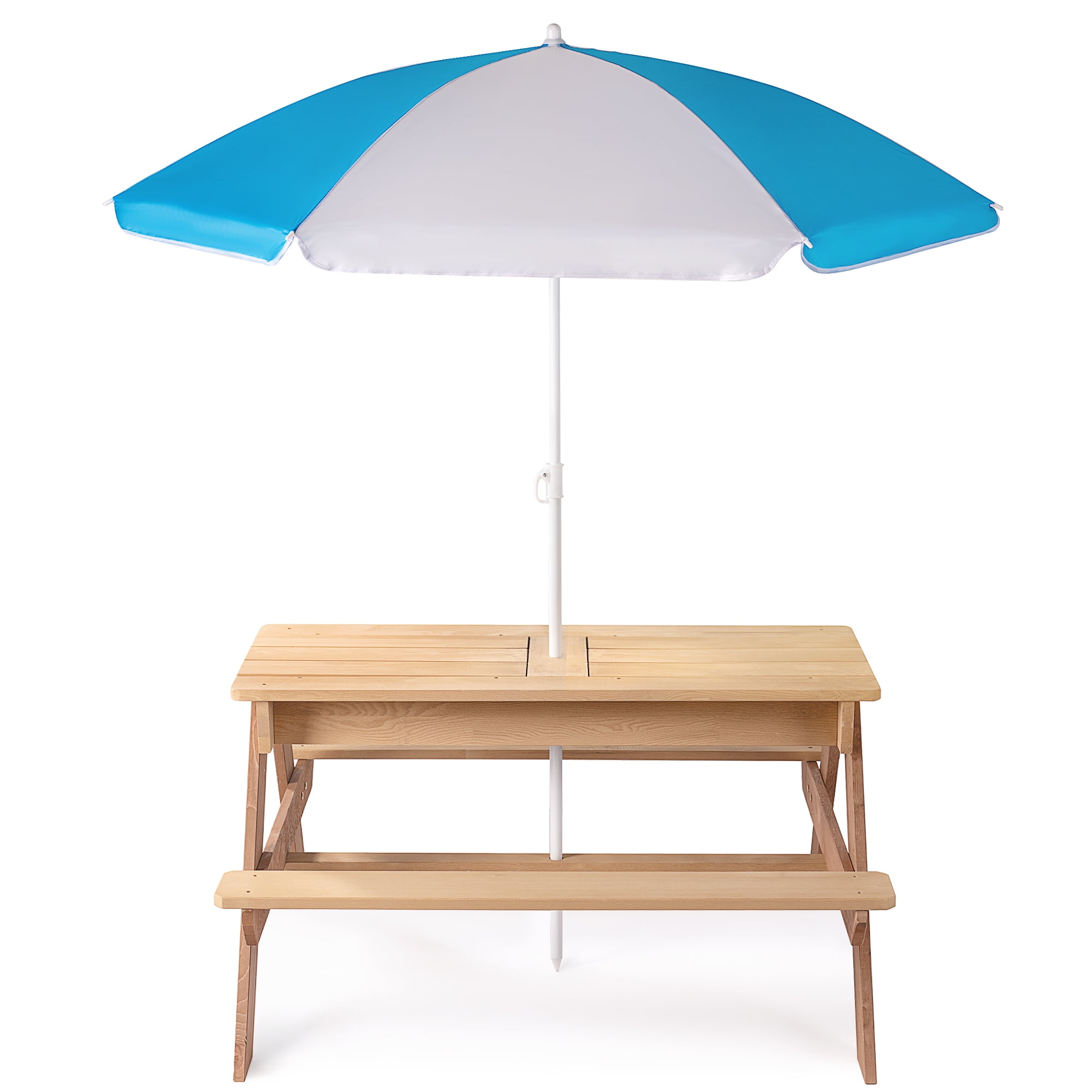 Lisonu 3-in-1 Kids Wooden Picnic Table with Umbrella, Convertible Sand ...