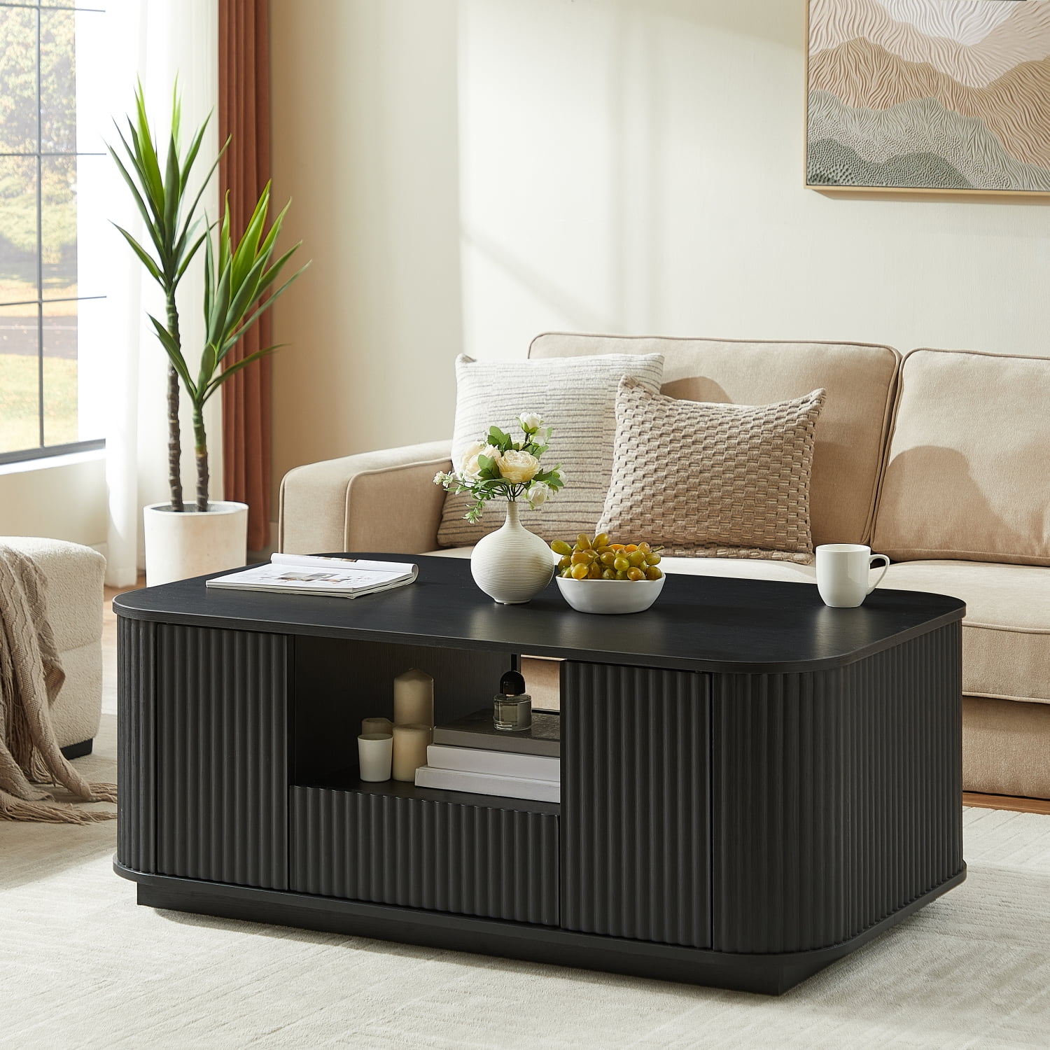 Lisonu 46.5" Modern Oval Coffee Table, Luxury Center Table with Drawers ...