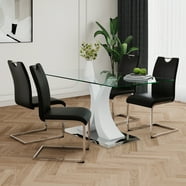 7-Piece 70" Glass Dining Table Set, Tempered Glass Top with OC Shape ...